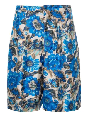 Moschino Floral Print Silk Shorts - Blue