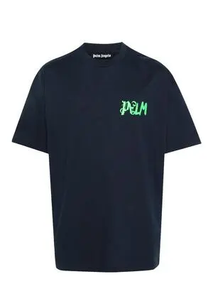 Palm Angels Logo-print Cotton T-shirt - Blue