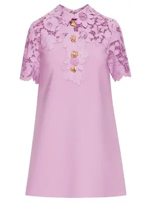 Oscar De La Renta Mixed Botanical Guipure-panel Minidress - Pink