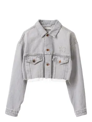 Miu Miu Logo-appliqué Cropped Denim Jacket - Grey