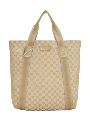 Gucci GG Canvas Flat Web Tote Bag Gold