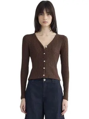 Everlane Cozy Rib Cardigan - Dark Mahogany
