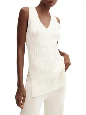 Mango Ribbed V-neck Sweater Tank - Ecru
