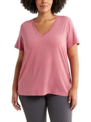 Zella Zella Breathe Active V-Neck Tee Pink Mauve