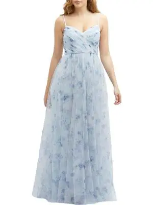 Dessy Collection Floral A-line Chiffon Gown - Mist Garden