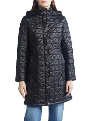 Via Spiga Via Spiga Box Quilt Hooded Coat Black