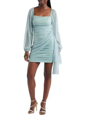 JUMP APPAREL Metallic Drape Front Mini Dress - Sage