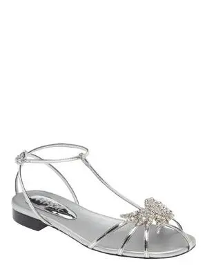 PIFERI Maggio Metallic Flat Sandal - Silver/crystal