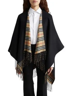 Burberry Reversible Open Front Wool Cape - Black Check