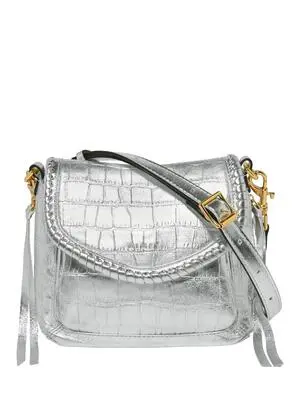 AIMEE Genuine Calf Hair & Leather Mini Crossbody Bag - Metallic Silver Croco