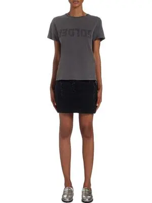 GOLDEN GOOSE Distressed Logo Cotton T-shirt - Anthracite