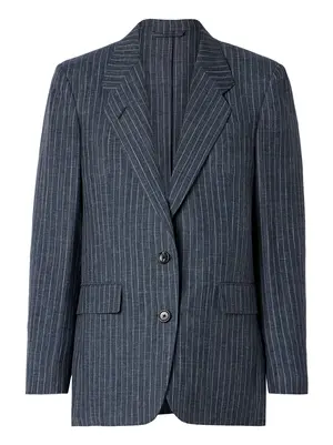 Loro Piana Pinstriped Linen, Wool And Silk-blend Blazer - Blue