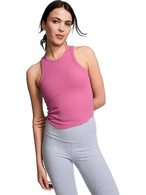 Pink PINK High Neck Ribbed Tank Purple