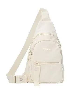 Pink Nylon Sling Backpack - White,ivory