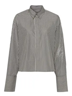 Ami Striped Cropped Shirt - Black