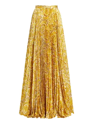 Versace Barocco-print Pleated Skirt - Yellow
