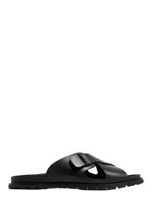 BARRETT Criss-cross Leather Slides - Black