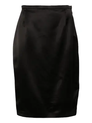 Saint Laurent Satin Pencil Midi Skirt - Black