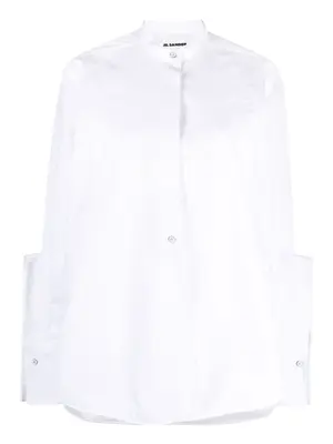 JIL SANDER Band-collar Panelled Cotton Shirt - White