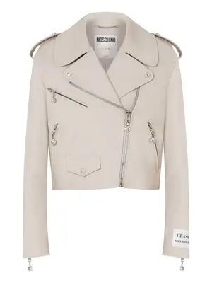 Moschino Leather Biker Jacket - Neutrals