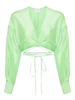 FORTE_FORTE Cropped Silk Blouse - Green