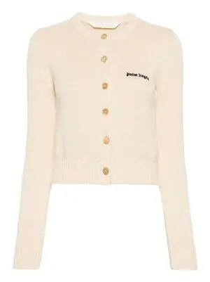 Palm Angels Logo-embroidered Cropped Cardigan - Neutrals