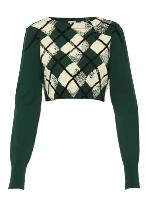 Burberry Argyle Cropped Cotton Sweater - Green