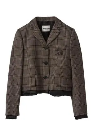 MIU MIU Check-Pattern Wool Cropped Jacket