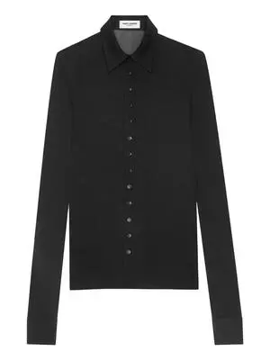 Saint Laurent Spread-collar Long-sleeve Shirt - Black
