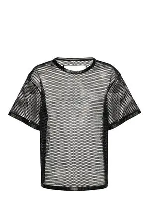 JIL SANDER Perforated Leather-trim T-shirt - Black