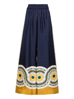 La DoubleJ High-waist Printed Silk Palazzo Trousers - Blue