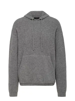 Prada Ribbed-knit Cashmere Hoodie - Grey