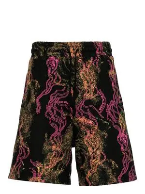 LES BENJAMINS Graphic-print Cotton Track Shorts - Black
