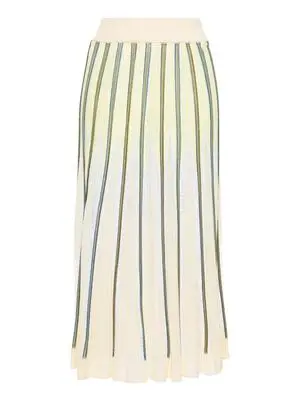 FORTE_FORTE Striped Pointelle-knit Skirt - Green
