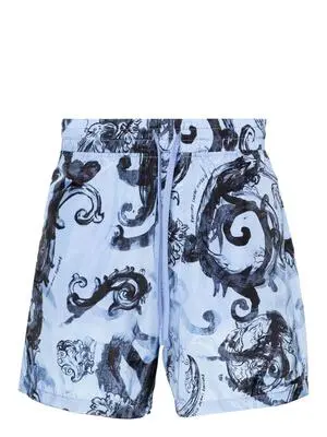 Versace Watercolour Couture-print Deck Shorts - Blue