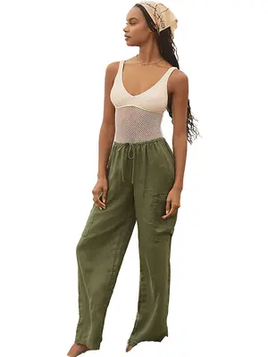 L*Space Sundown Linen Cargo Pants Green