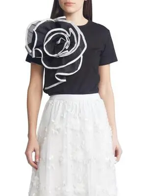 NIKKI LUND Florence 3d Flower T-shirt - Black