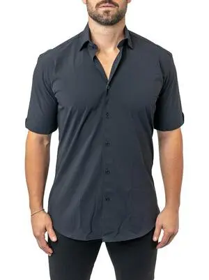 MACEOO Galileo Stretchcore Short Sleeve Performance Button-up Shirt - Black