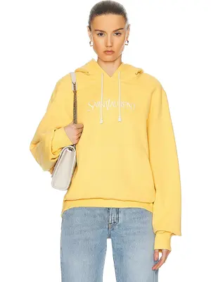 Saint Laurent Logo Hoodie - Jaune & Naturel