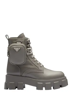 Prada Monolith Leather And Re-nylon Boots With Pouch Grey