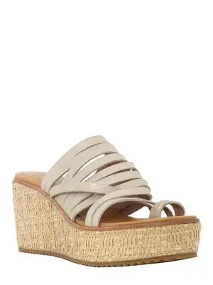 DONALD PLINER Leather Toe Loop Wedge Slide Sandals - Platino