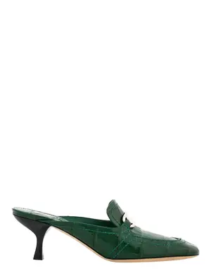 FERRAGAMO 55mm Crocodile-embossed Mules - Green