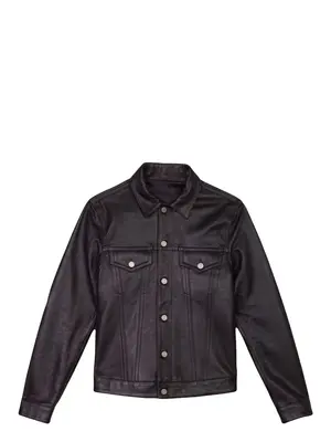 PURPLE BRAND Button-up Leather Shirt Jacket - Black