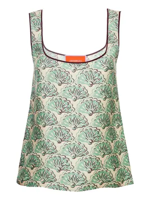 La DoubleJ Twirl Graphic-print Silk Top - Green