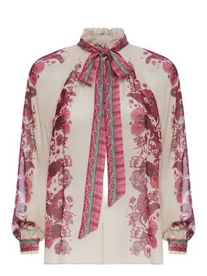 La DoubleJ Cerere Floral-print Silk Blouse - Neutrals