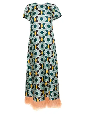 La DoubleJ Geometric-print Silk Dress - Blue