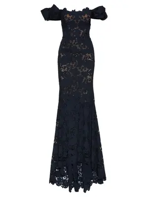Oscar De La Renta Mixed Botanical Guipure-lace Maxi Dress - Black