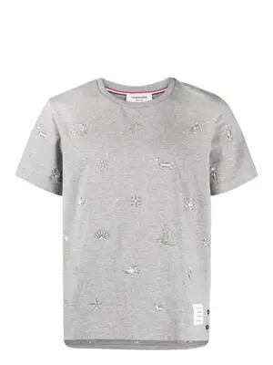 Thom Browne Embroidered Cotton T-shirt - Grey