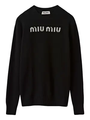 Miu Miu Logo-jacquard Cashmere Jumper - Black