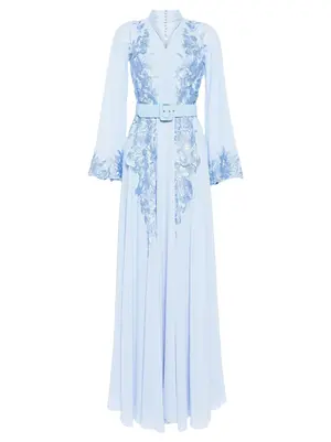 SAIID KOBEISY Floral-embroidered Beaded Kaftan Dress - Blue